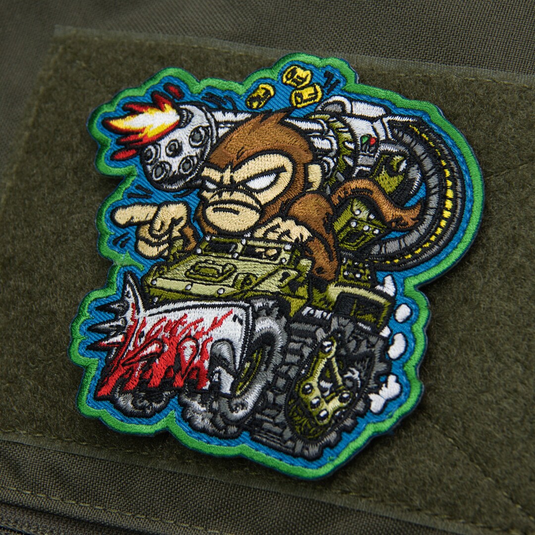 Monkey War Machine Patch: Vibrant Embroidered Design - Hook Fastener - Etsy
