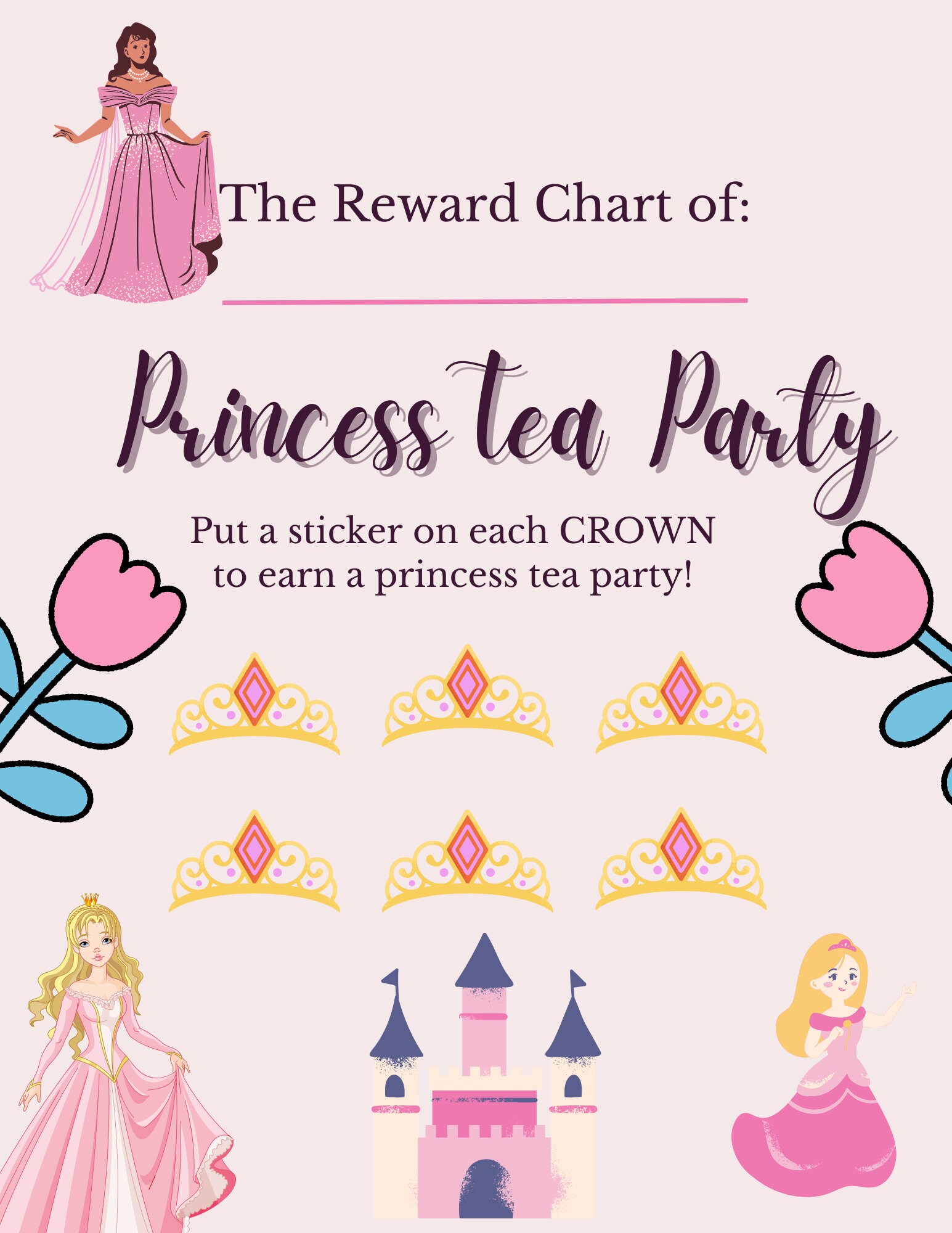 Reward Chart, Sticker Chart, Princess, Chore Chart, Chore Tracker, Tea ...