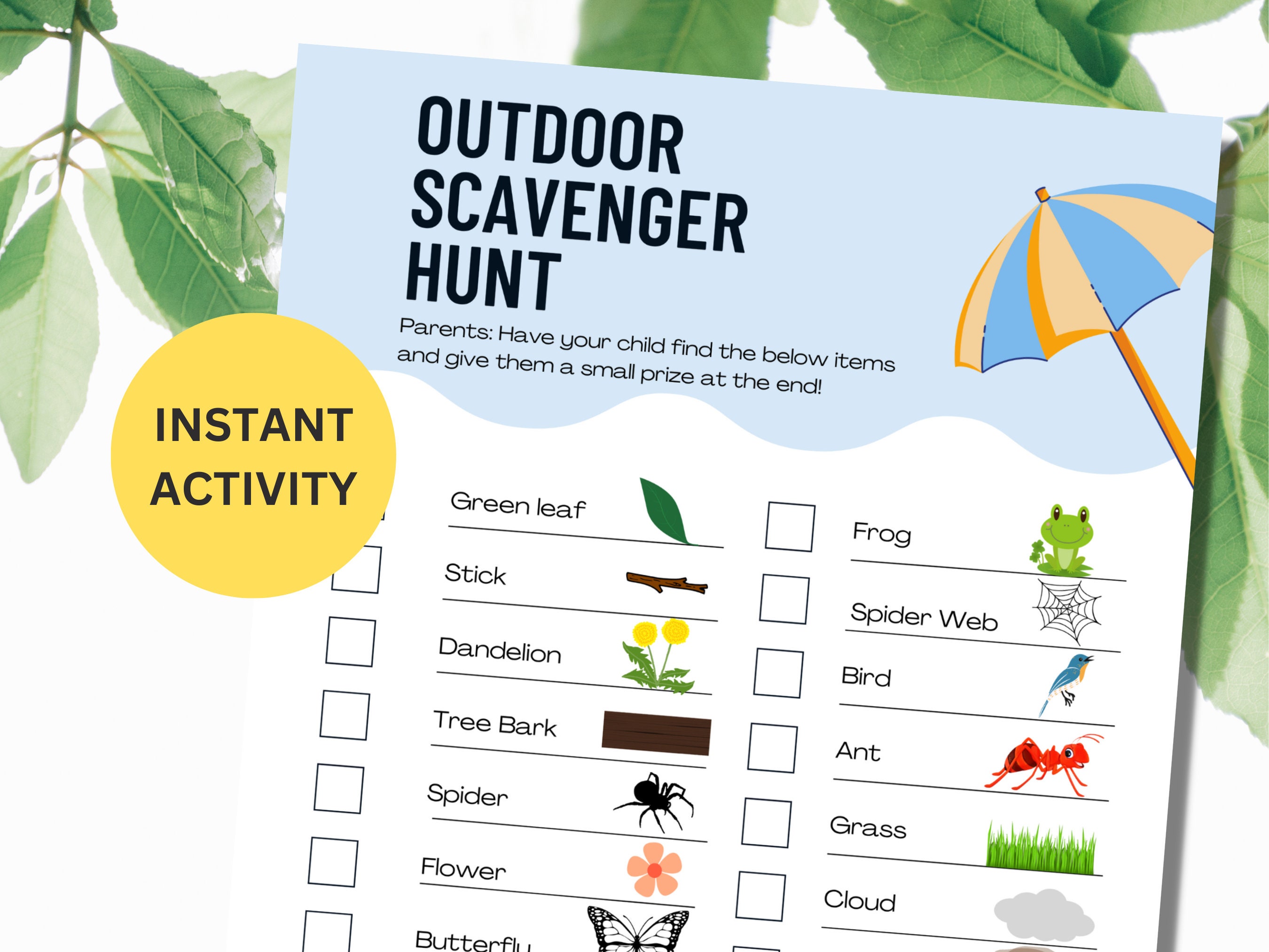 Nature Scavenger Hunt, Summer Activity, Kids Learning Activity, Kids ...