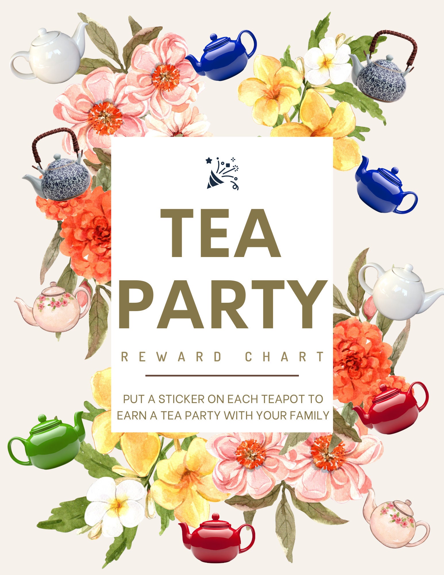 Reward Chart, Star Chart, Tea Party, Reward Good Behavior, Kids Sticker ...