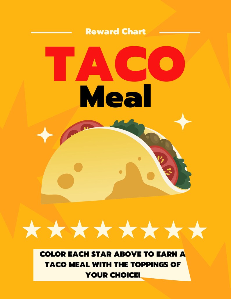 Reward Chart, Star Chart, Taco Meal, Reward Good Behavior, Kids Sticker ...