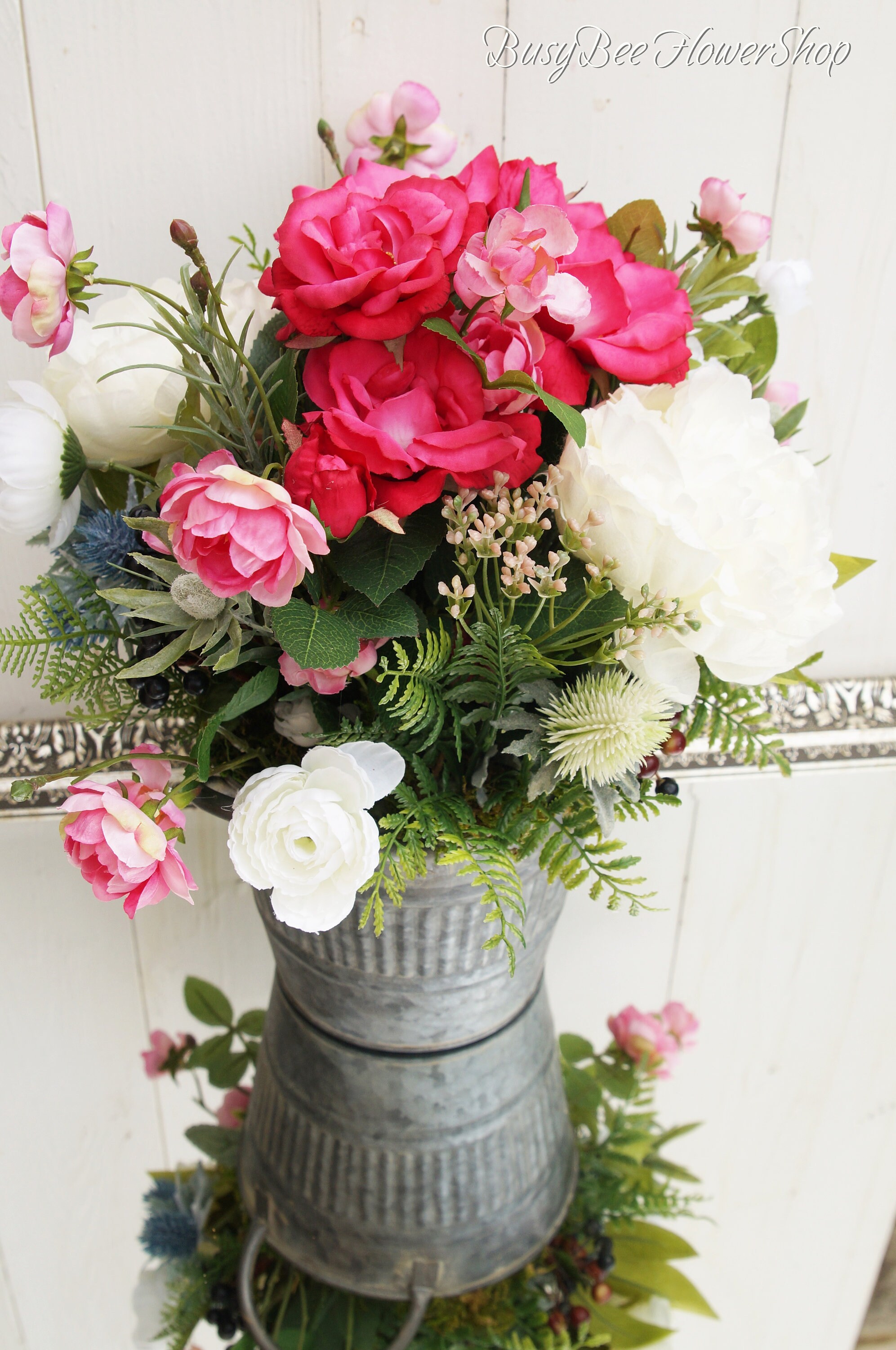 Beautiful Spring/Summer Flower Arrangement in Galvanized Pail | Etsy