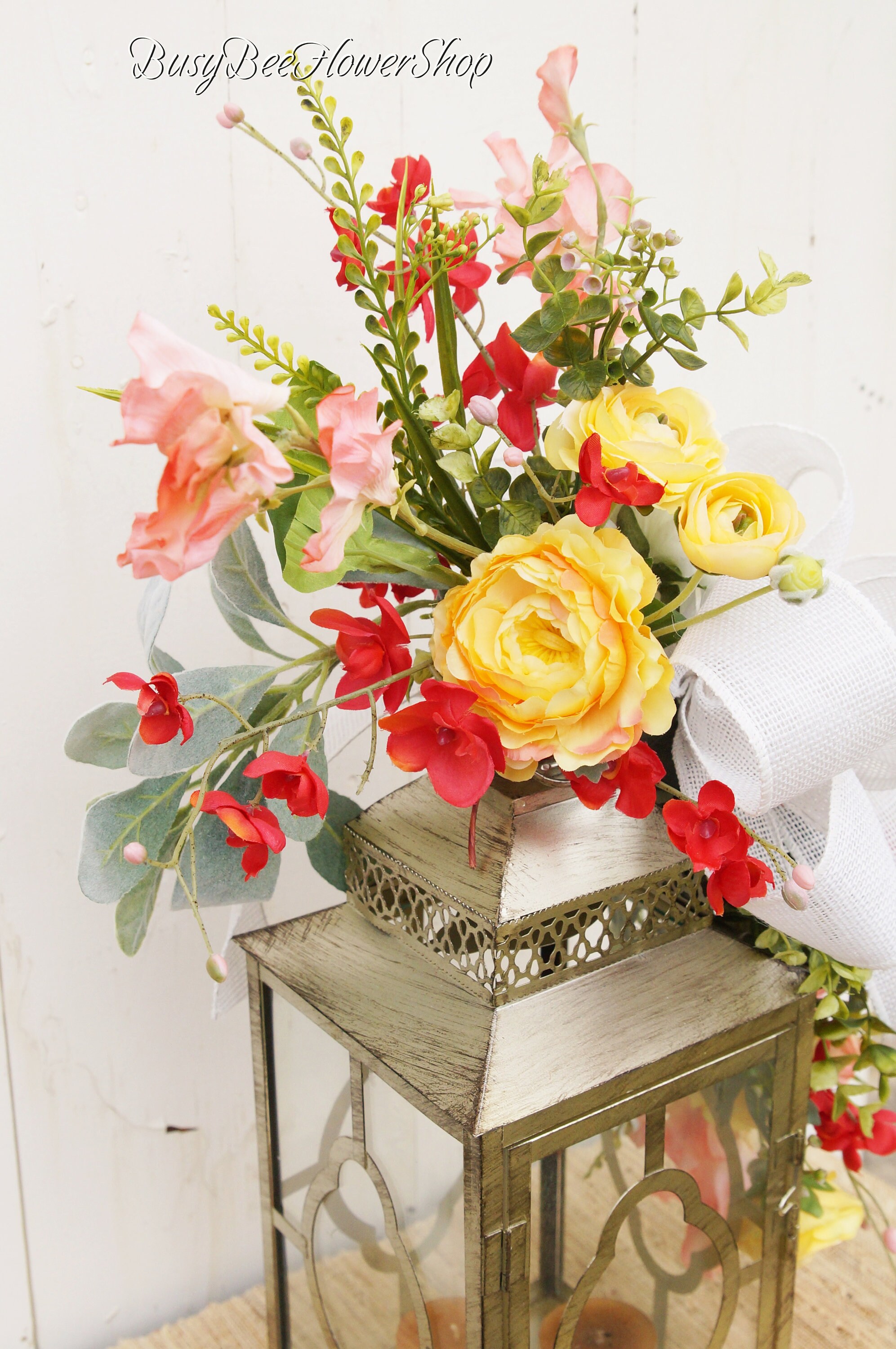 Yellow and Coral Summer Lantern Swag Arrangement Summer | Etsy