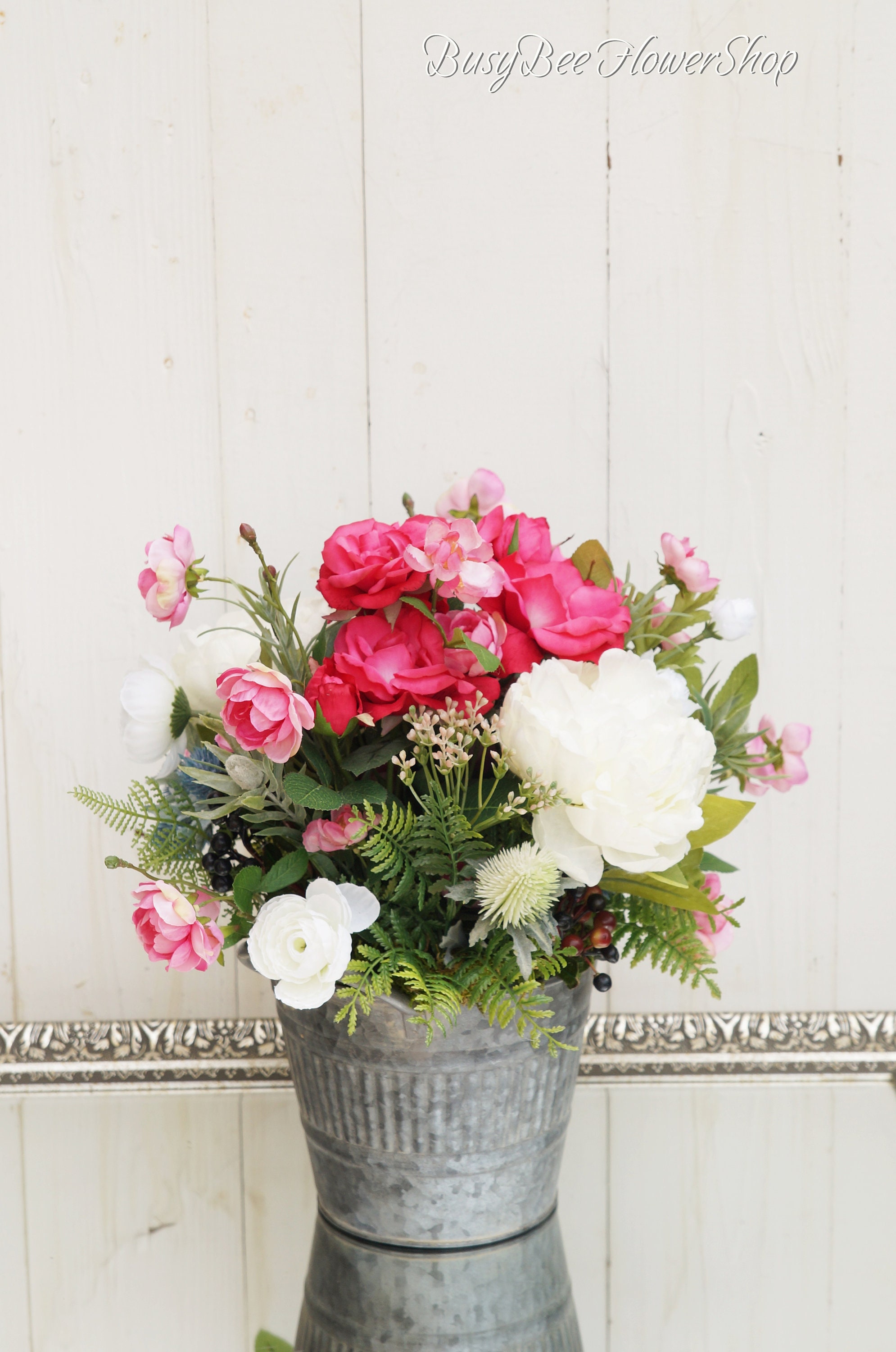 Beautiful Spring/Summer Flower Arrangement in Galvanized Pail | Etsy