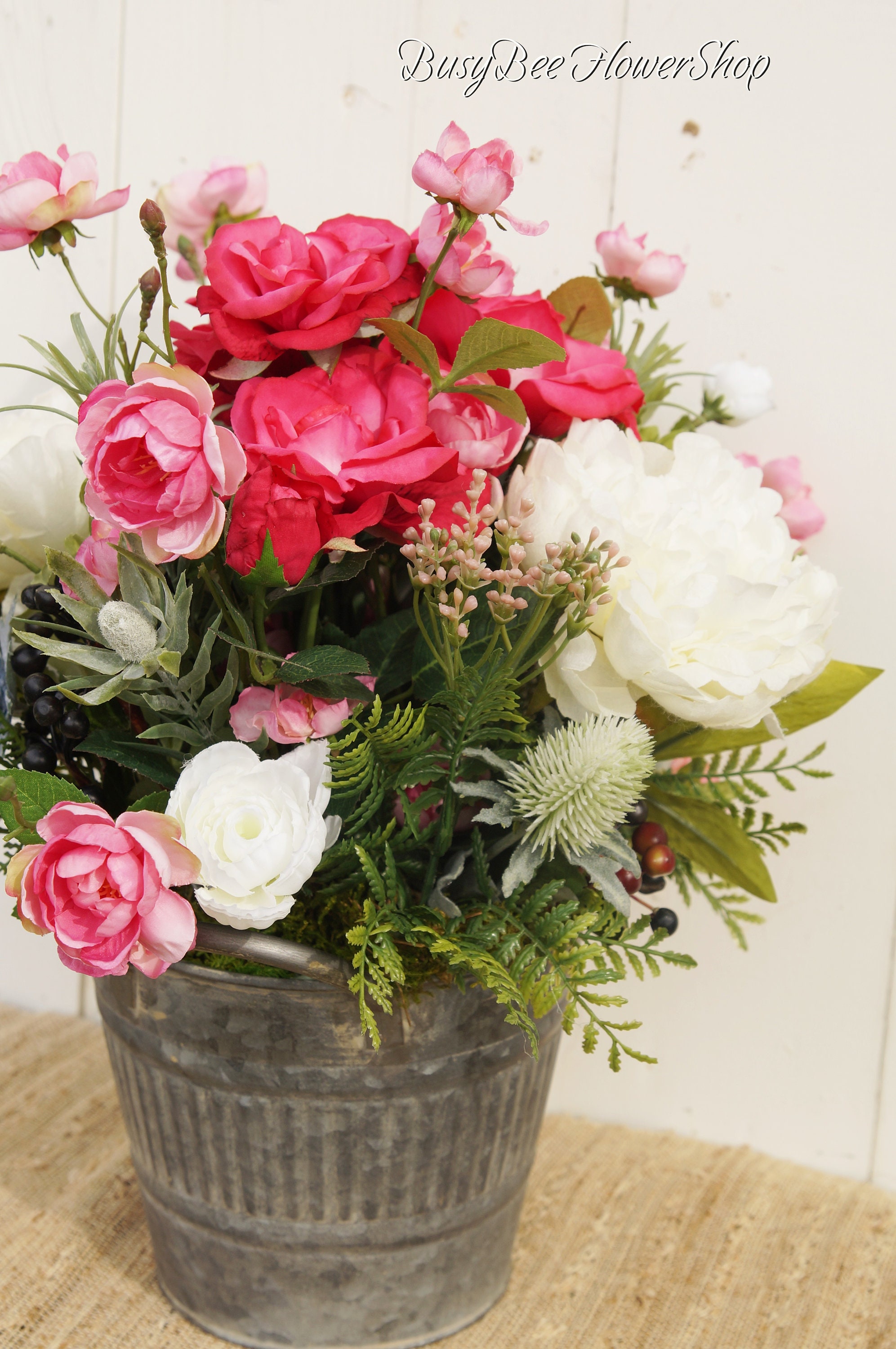 Beautiful Spring/Summer Flower Arrangement in Galvanized Pail | Etsy