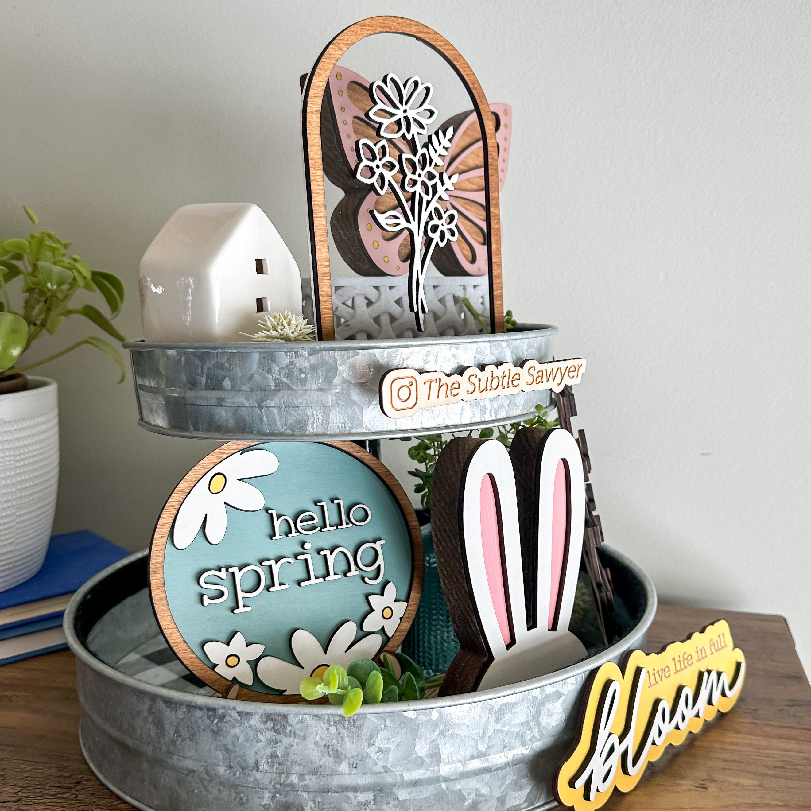 Spring Tiered Tray Decor Laser Cut, CNC Cut, Wooden Signs, Spring Signs ...