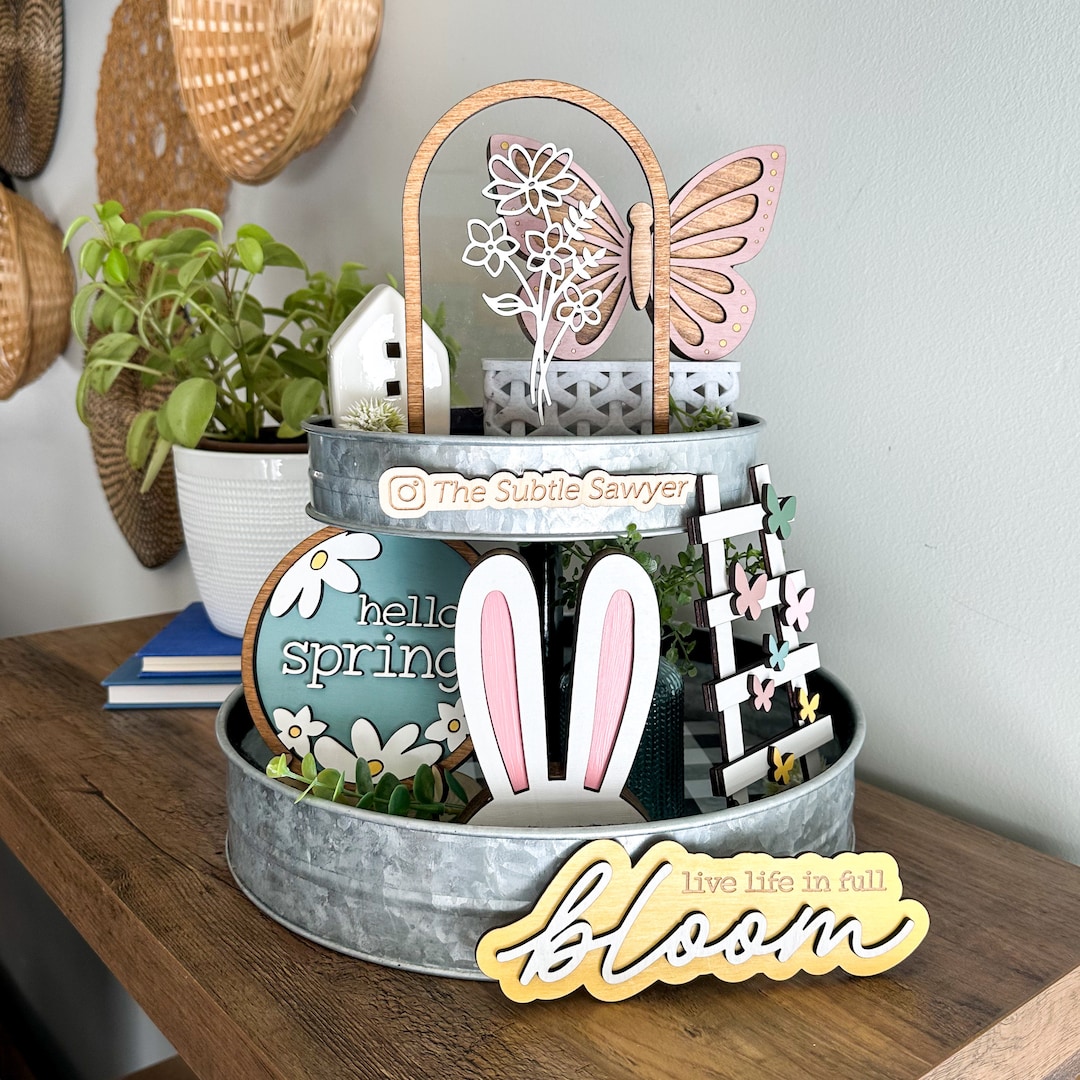 Spring Tiered Tray Decor- Laser Cut, CNC Cut, Wooden Signs, Spring ...