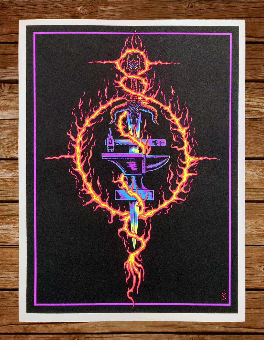 Demon Sword & Anvil BLACKLIGHT Poster 18x24, LOTR Themed Balrog Hammer ...