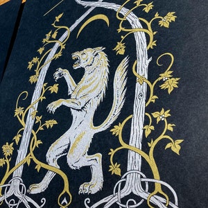Heraldic Wolf Silver Art Poster Print, Werewolf Winter Solstice Sun ...