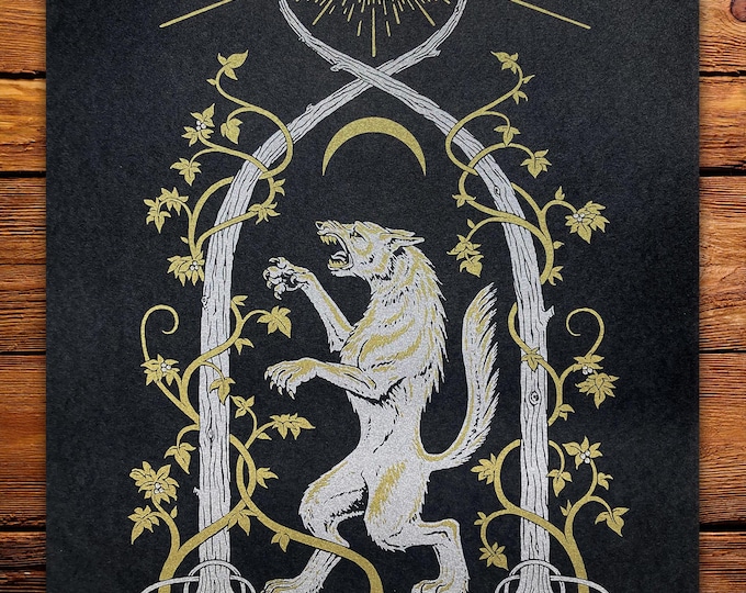 Heraldic Wolf Silver Art Poster Print Werewolf Winter - Etsy