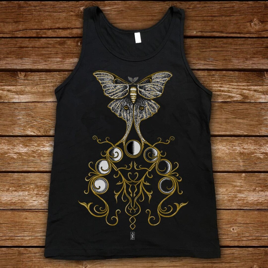 Luna Moth Unisex Tanktop, Gold Entwined Moon Phases, Lunar Cycle Gothic ...