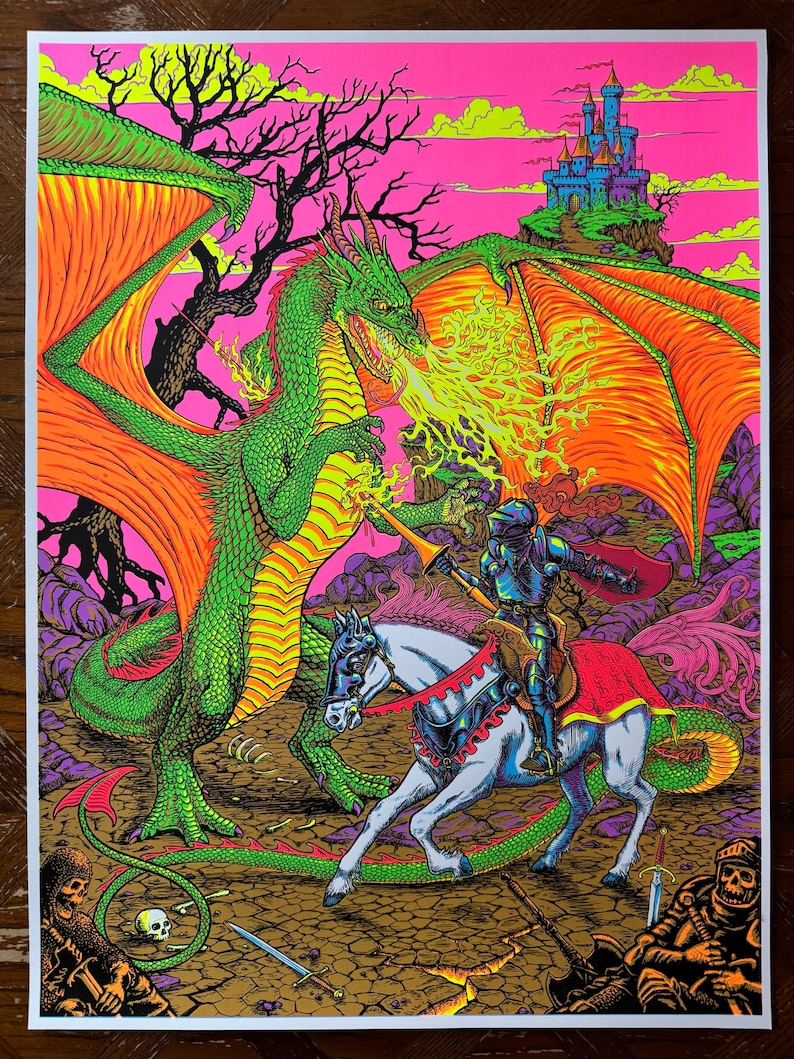 Dragon Slayer Screen Printed 18x24" Blacklight Poster, Psychedelic Uv ...