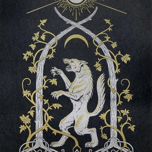 Heraldic Wolf Silver Art Poster Print, Werewolf Winter Solstice Sun ...