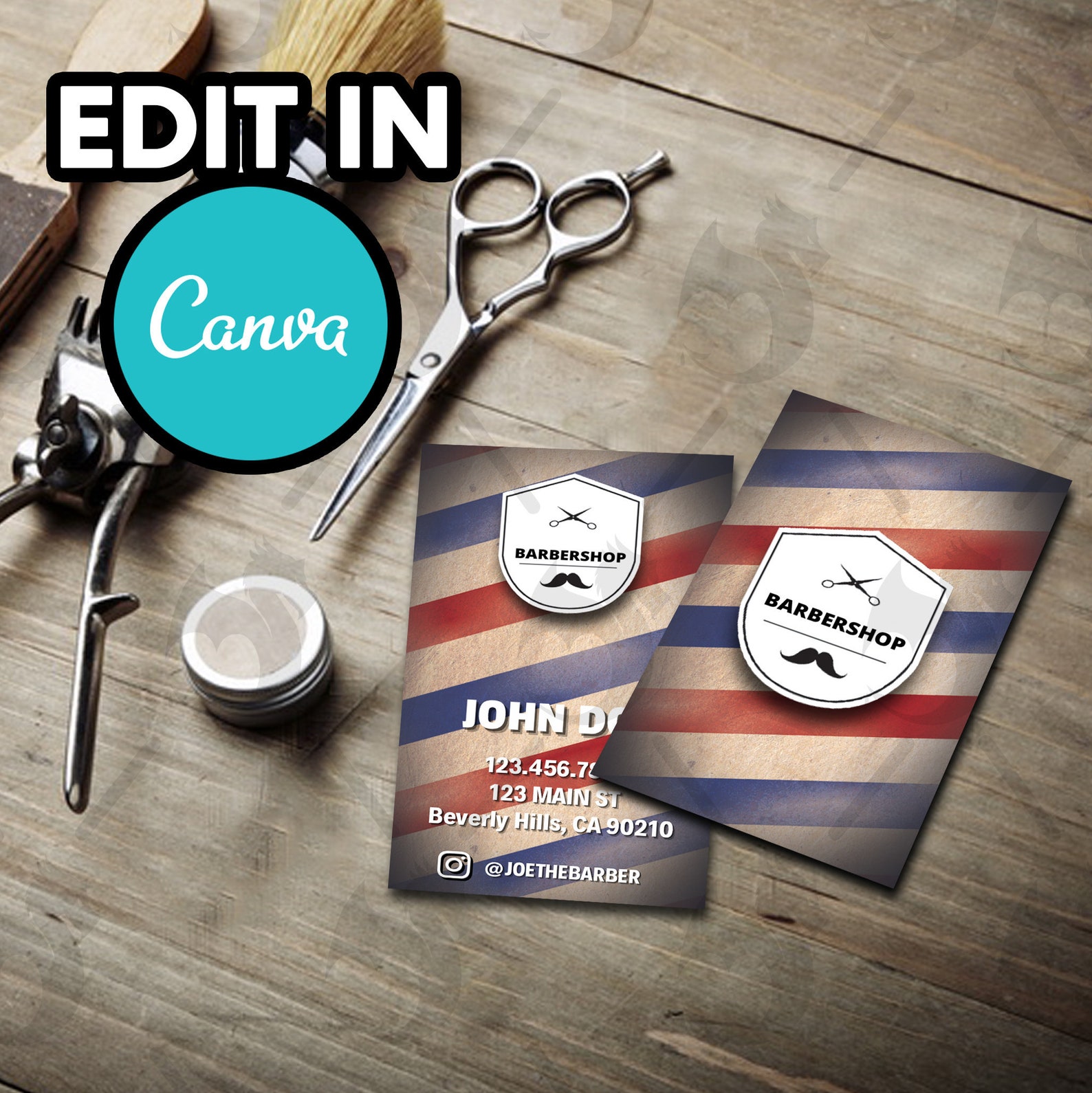 Barber Shop Business Cards Vintage Business Card Canva | Etsy