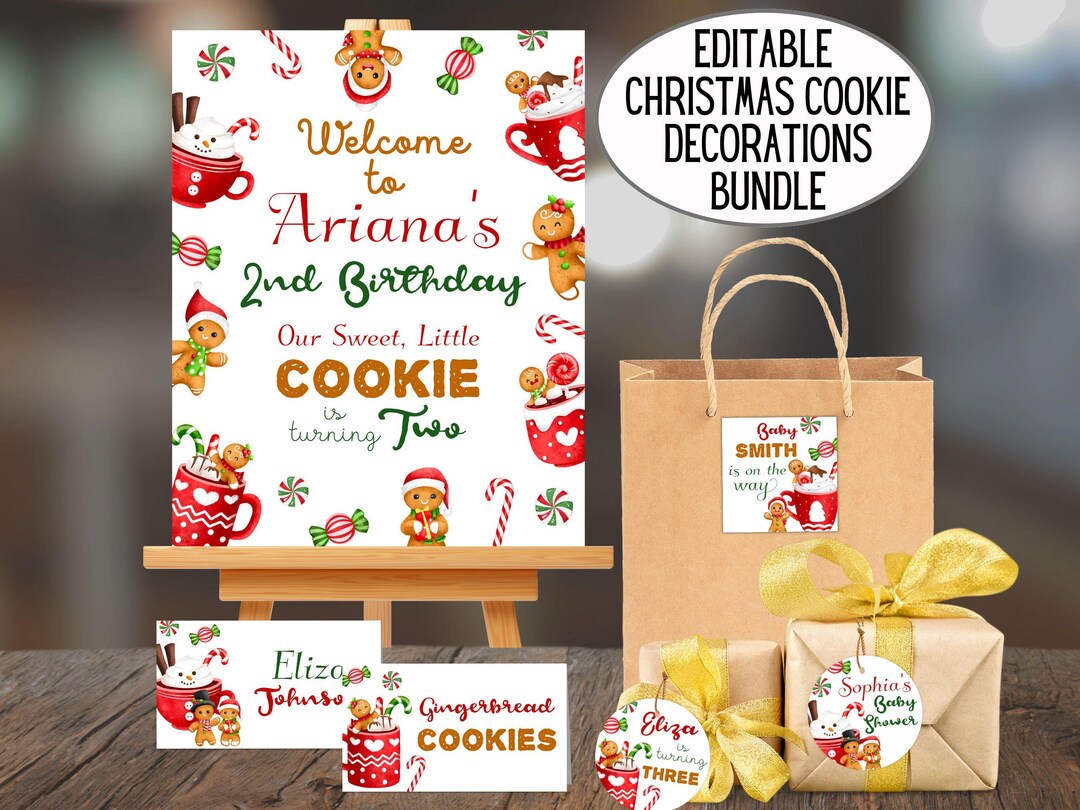 Editable Christmas Cookie Decorations Bundle, Gingerbread Party Tag ...