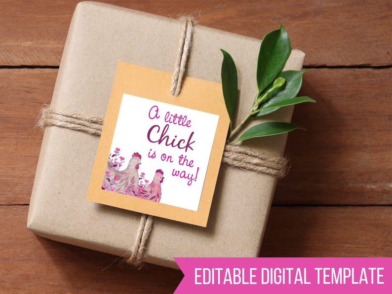 Editable Pink Chicken Tags, Cute Farm Animal Birthday Party Favors ...