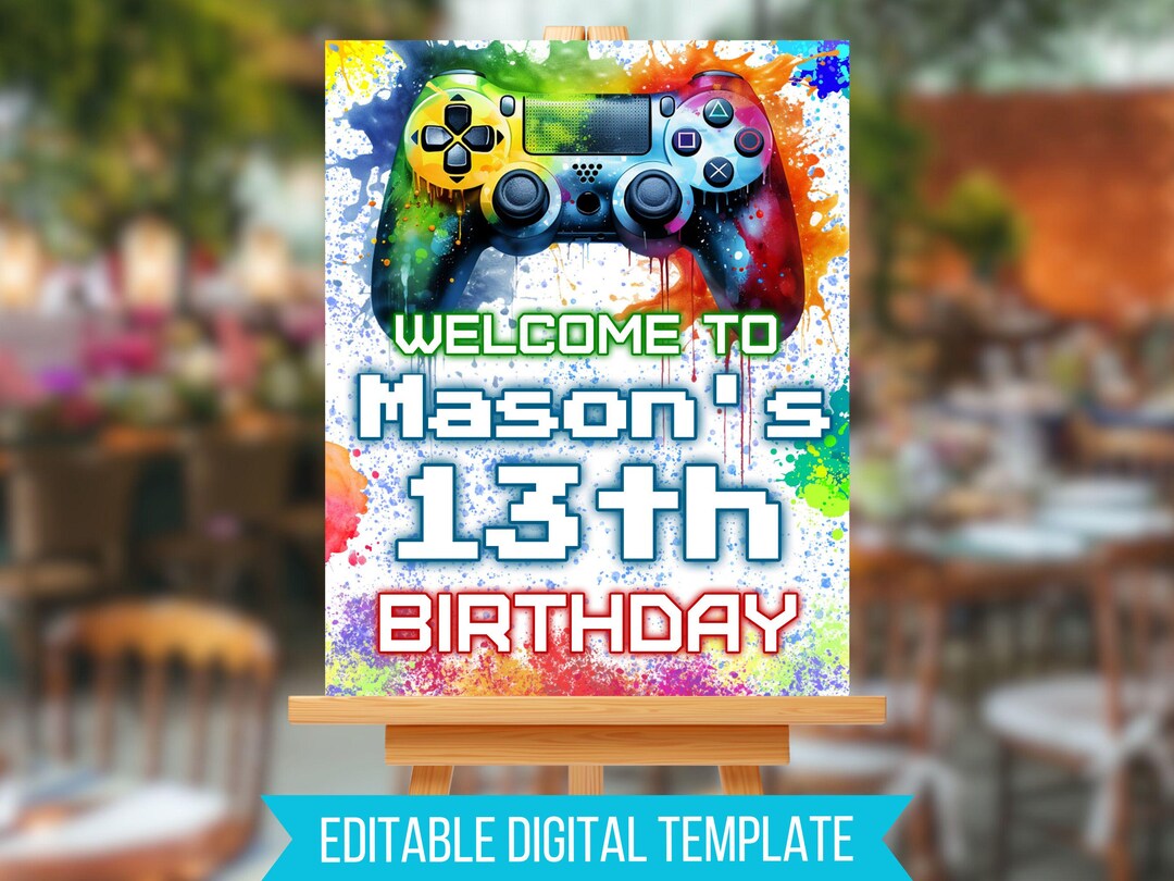 Editable Video Game Custom Sign, Boy Station Controller Birthday Party ...