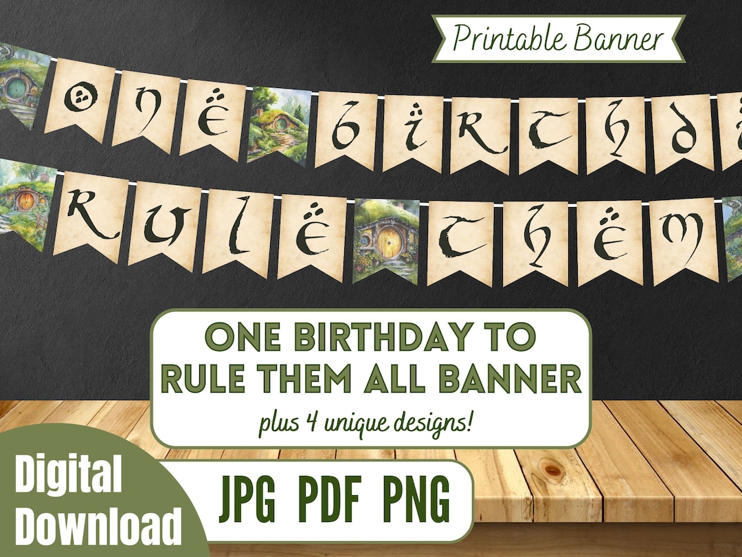 Printable Fantasy Shire one Birthday to Rule Them All Banner, Magic ...