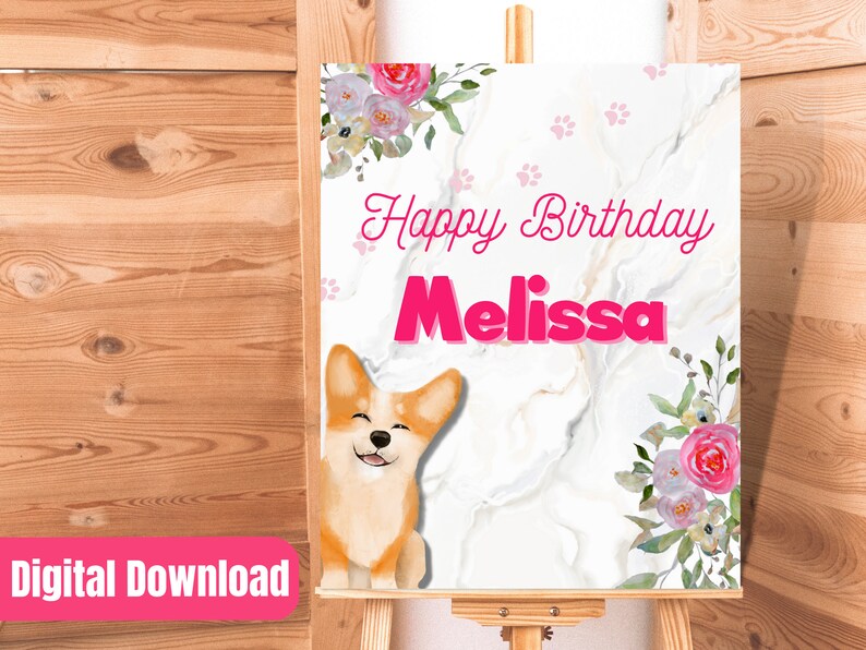 Editable Corgi Happy Birthday Sign Kids Puppy Party Custom - Etsy