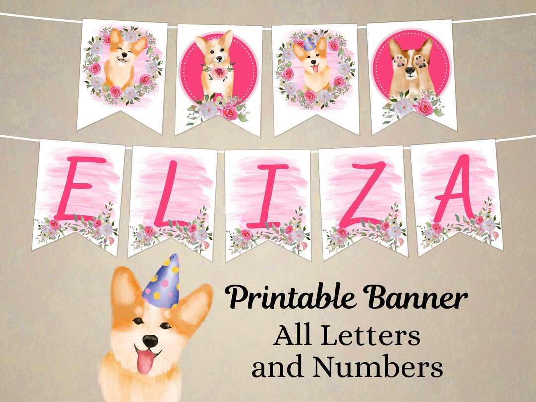 Printable Corgi A-Z Alphabet Banner, Girl Dog Birthday Party ...