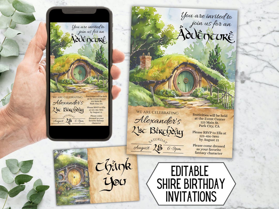 Editable Fantasy Shire Birthday Invitation, One Party to Rule Them All ...
