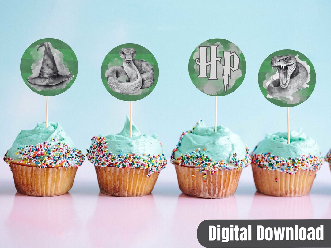 Printable Wizard School Green Snake Cupcake Toppers, Magic Party Favor ...