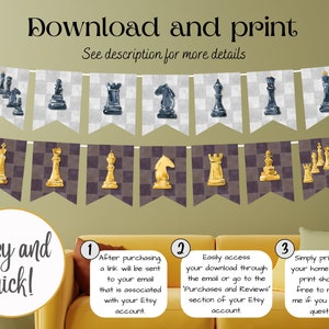 Printable Chess Piece Banner, Board Game Birthday Party, Game Night ...
