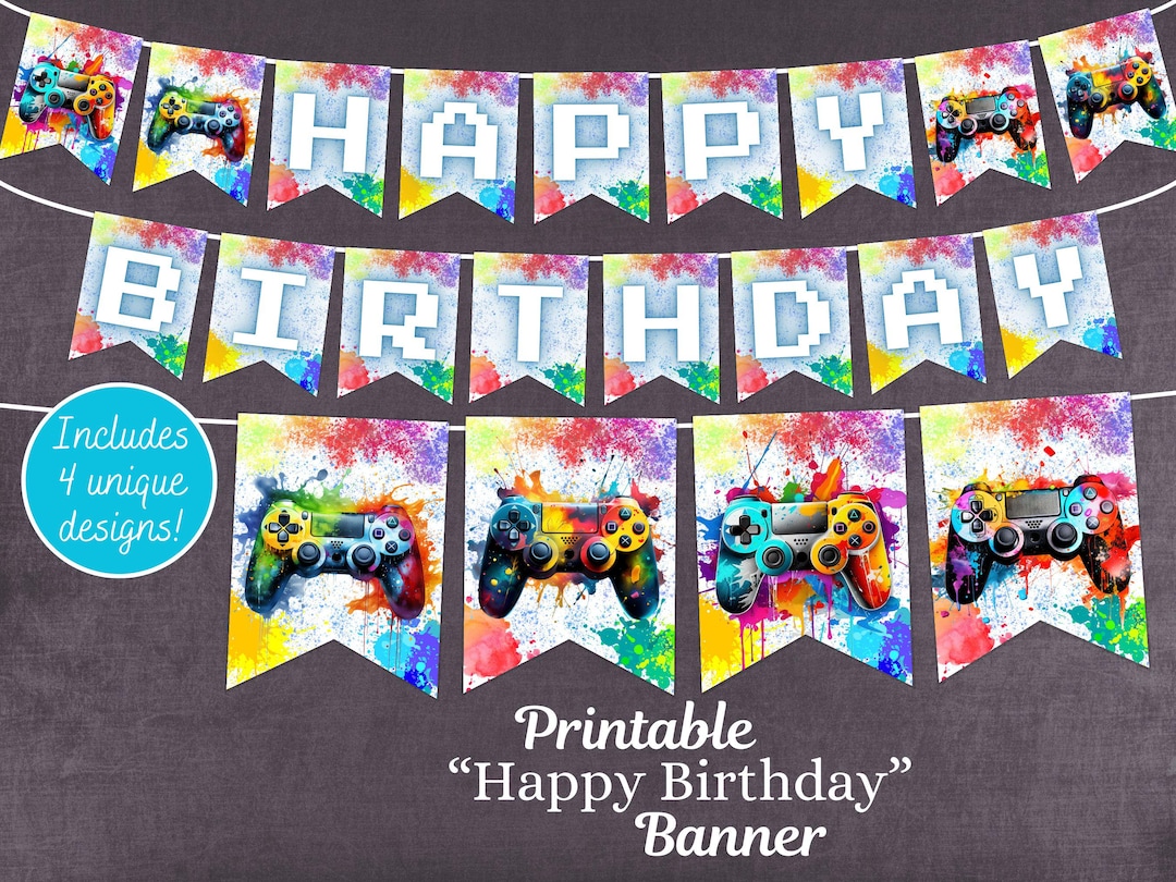 Printable Video Game Happy Birthday Banner, Boy Station Controller ...