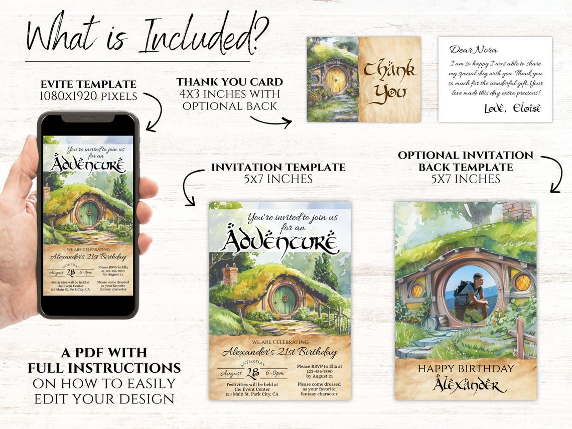Fantasy Shire Editable Birthday Invitation, One Party to Rule Them All ...