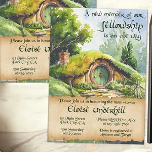Editable Fantasy Shire Baby Shower Invitation, Magic Ring Party ...