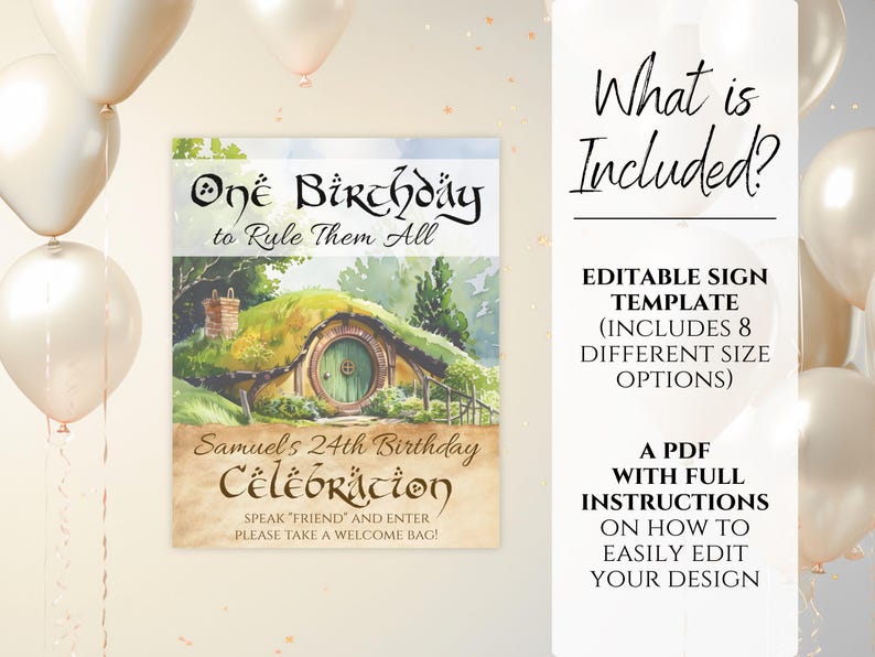 Fantasy Shire Editable Sign, Magic Ring Birthday Party, One to Rule ...