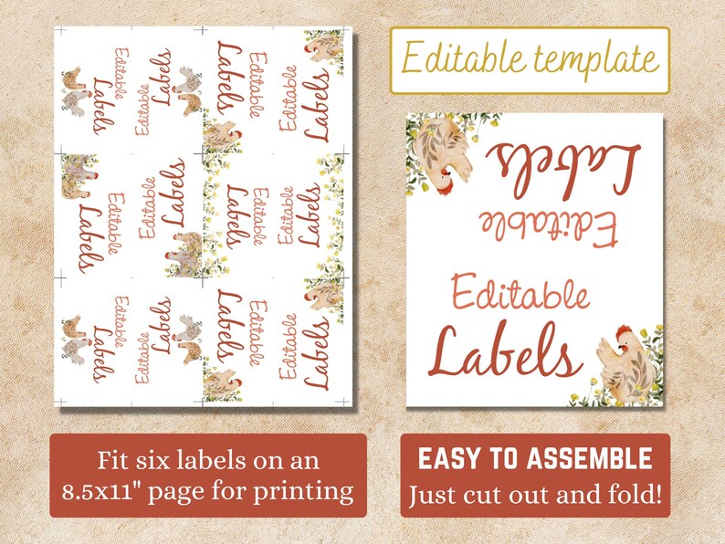 Editable Chicken Labels, Cute Farm Animal Food Signs, Rooster Birthday ...
