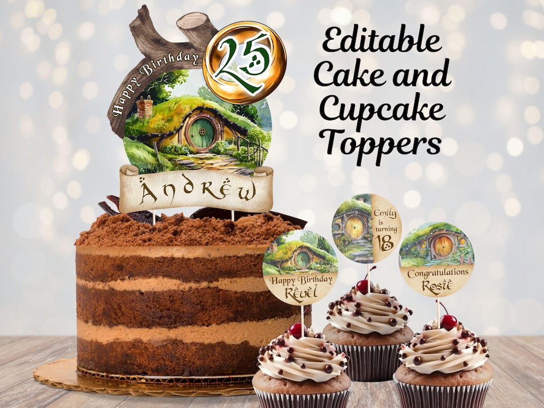 Editable Fantasy Shire Cake and Cupcake Toppers, Magic Ring Birthday ...