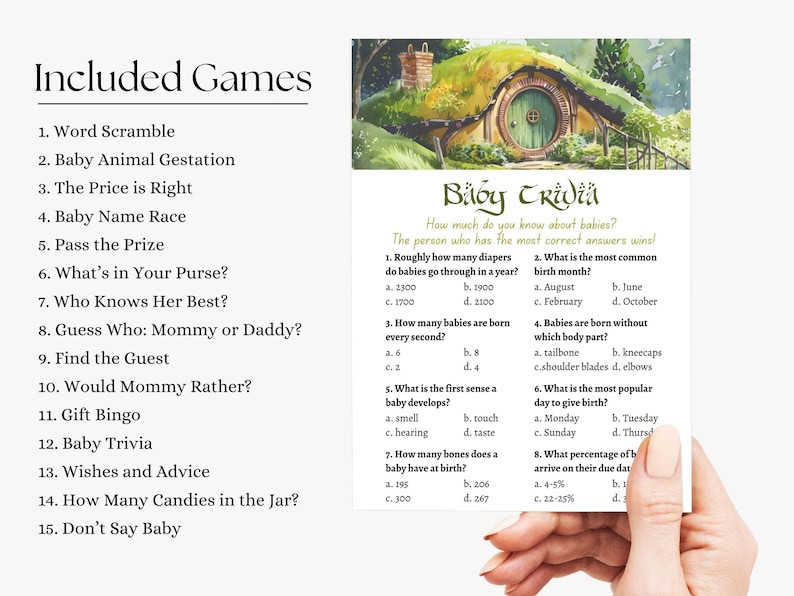 Printable Fantasy Shire Game Bundle, 15 Baby Shower Activities, Magic ...