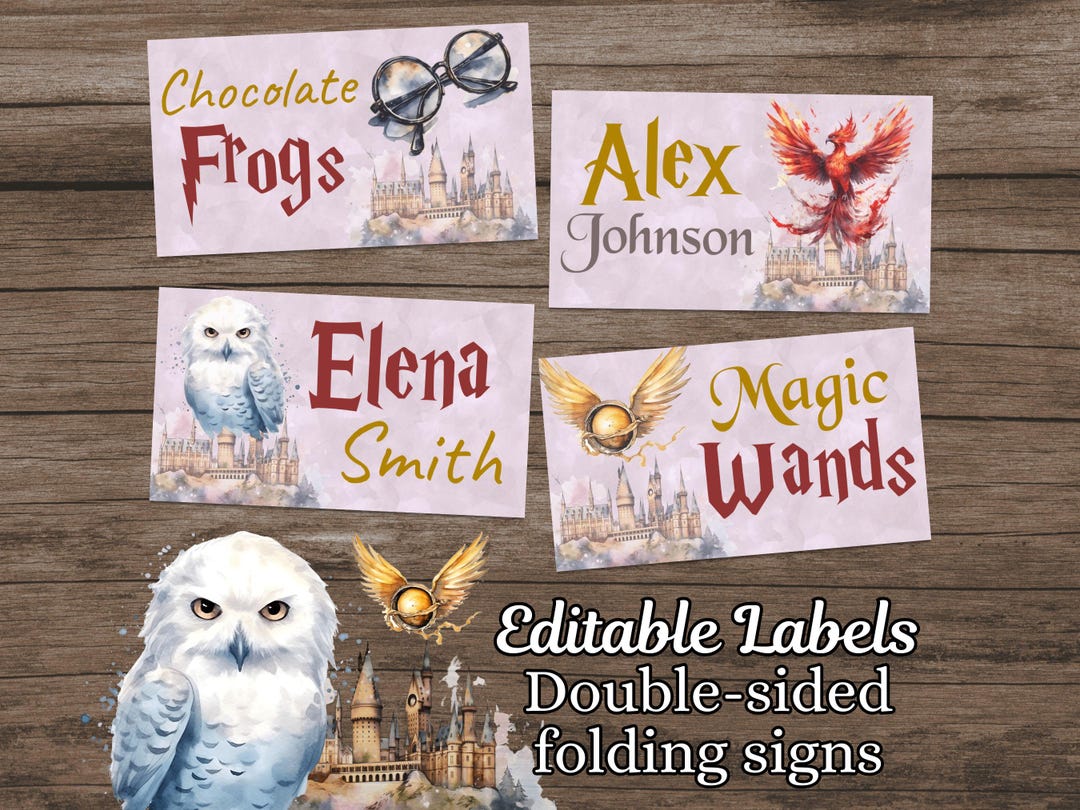 Editable Wizard School Labels, Witch Owl Food Signs, Wizardry Castle ...