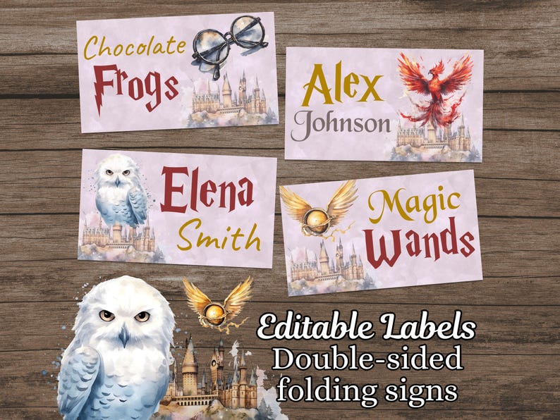 Editable Wizard School Labels, Witch Owl Food Signs, Wizardry Castle ...