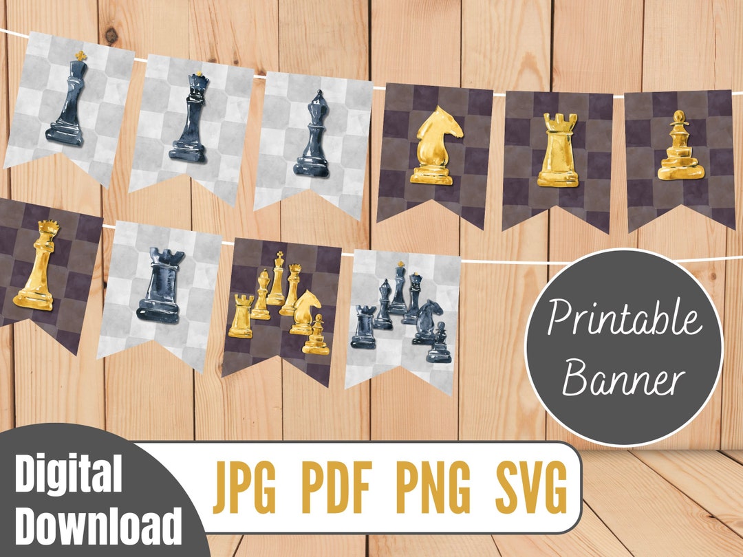 Printable Chess Piece Banner, Board Game Birthday Party, Game Night ...