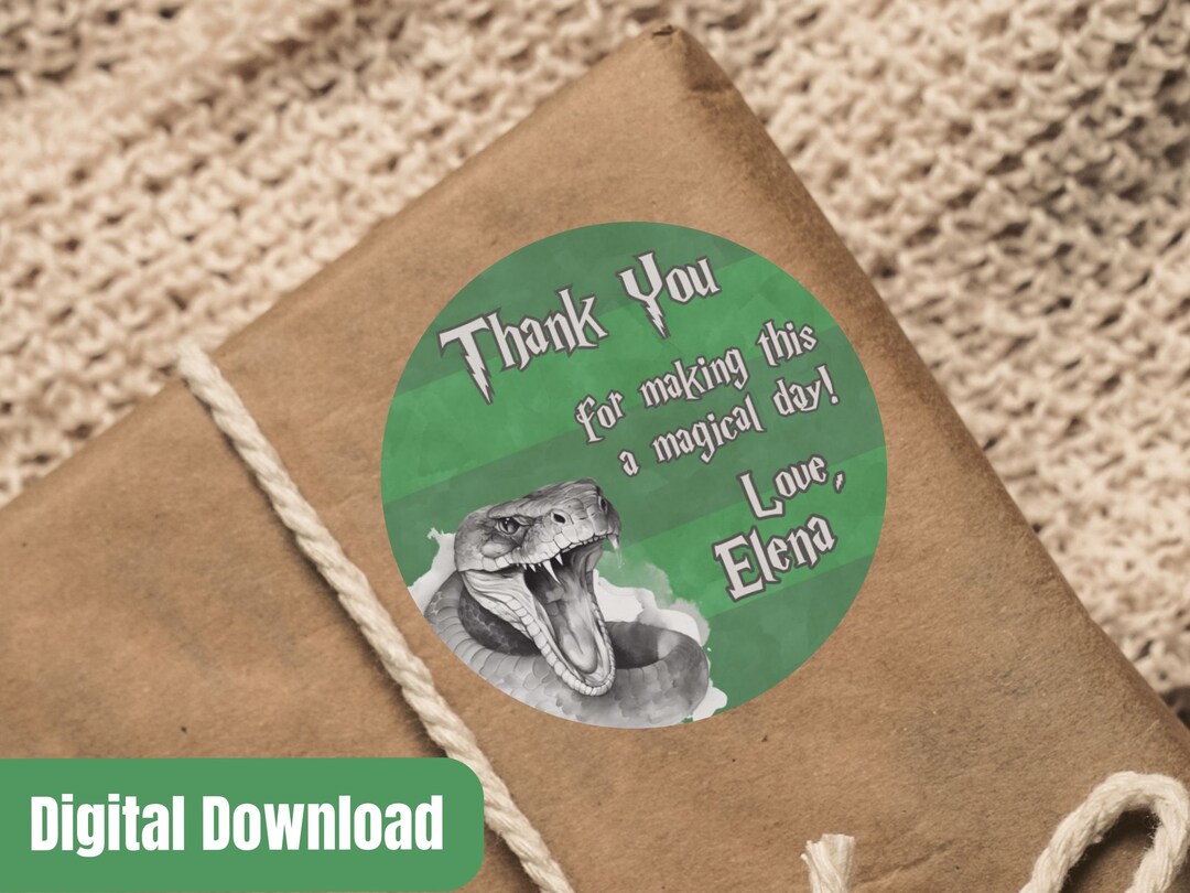 Editable Wizard School Green Snake Thank You Tags, Magic Birthday Party ...