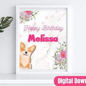 Editable Corgi Happy Birthday Sign, Kids Puppy Party, Custom Birthday ...