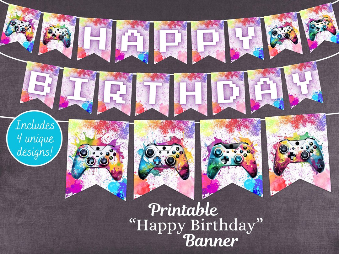 Printable Video Game Happy Birthday Banner, Girl Box Controller Party ...