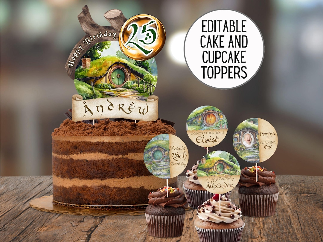 Editable Fantasy Shire Cake and Cupcake Toppers, Magic Ring Birthday ...