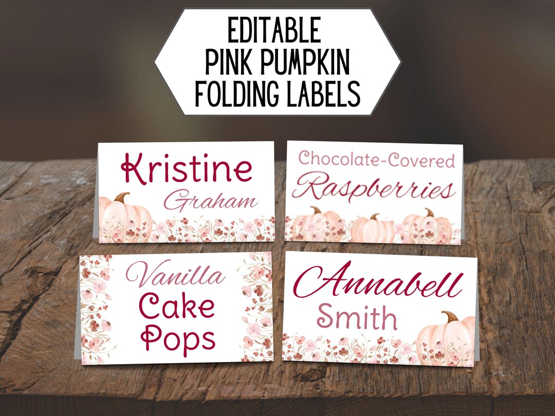 Editable Pink Floral Pumpkin Labels, Autumn Food Sign, Girl Party ...