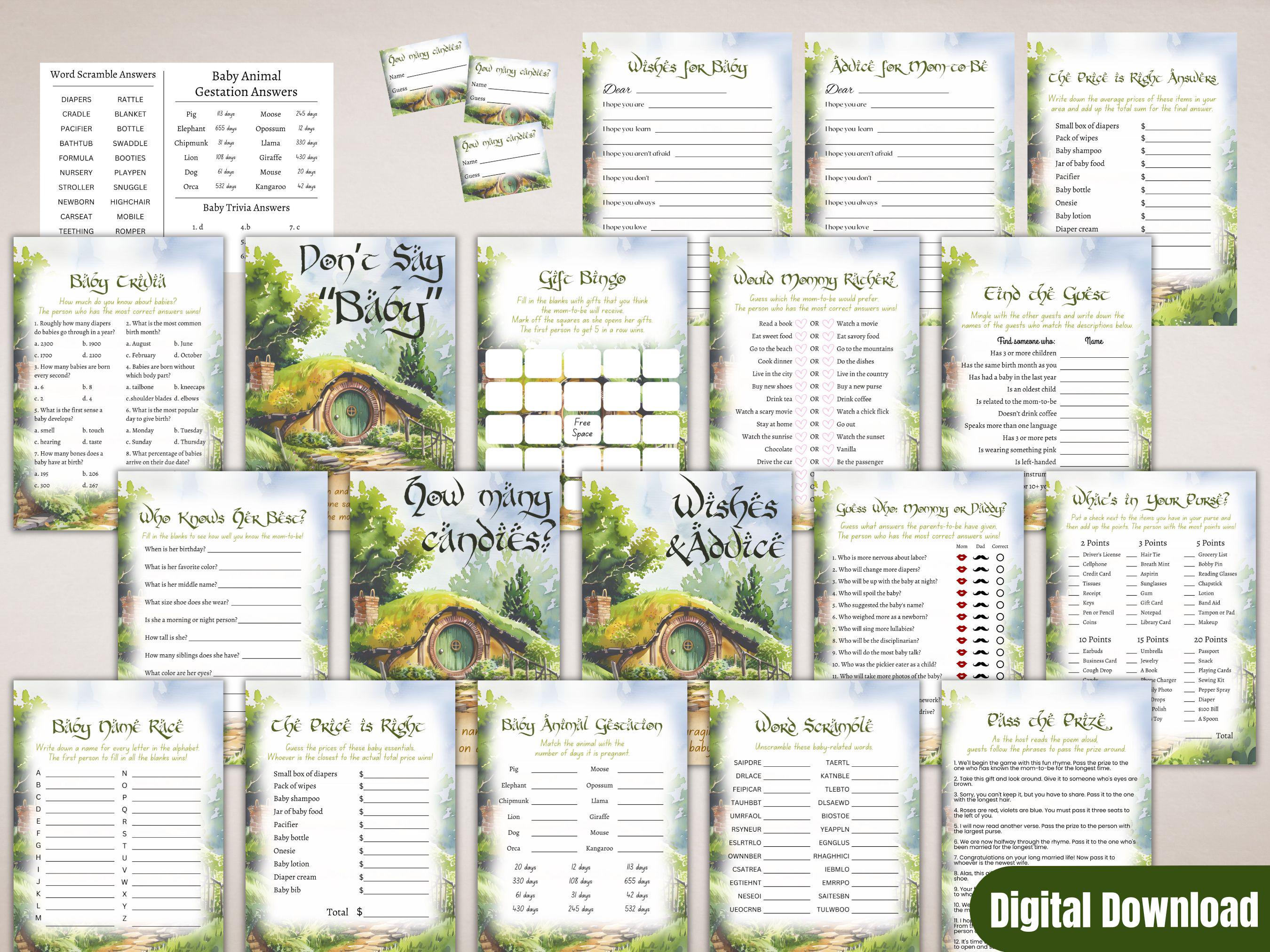 Printable Fantasy Shire Game Bundle, 15 Baby Shower Activities, Magic ...