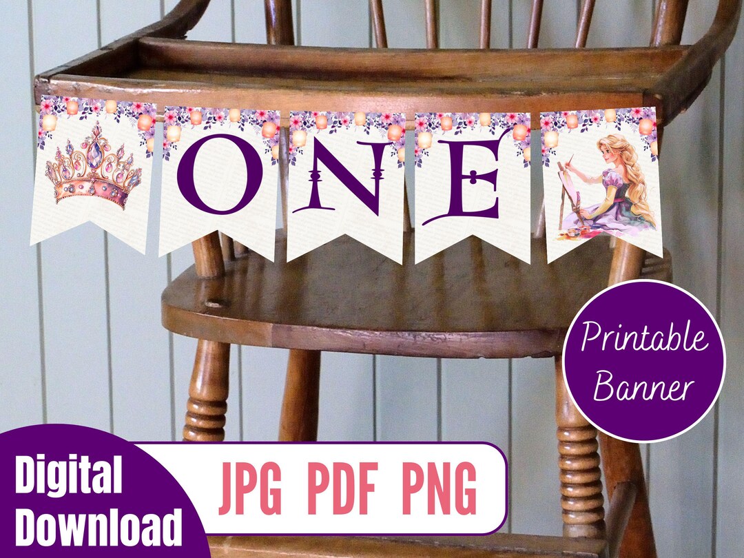 Printable Rapunzel one First Birthday Highchair Banner, Fairy Tale Baby ...