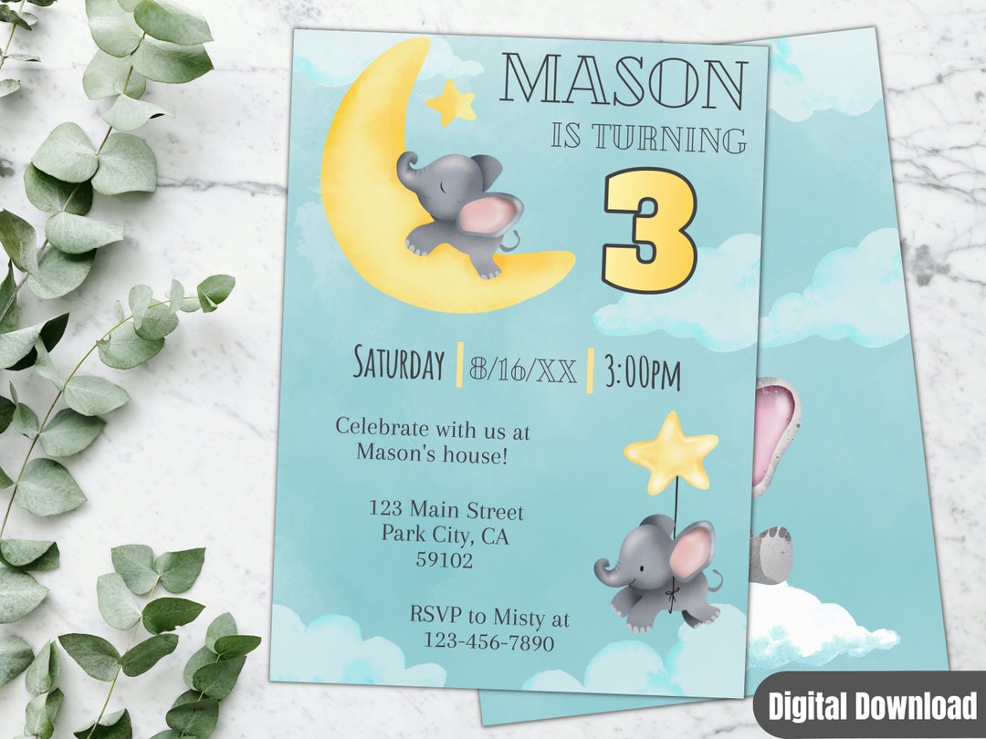 Editable Elephant Invitation Birthday Party, Little Peanut Invitation ...