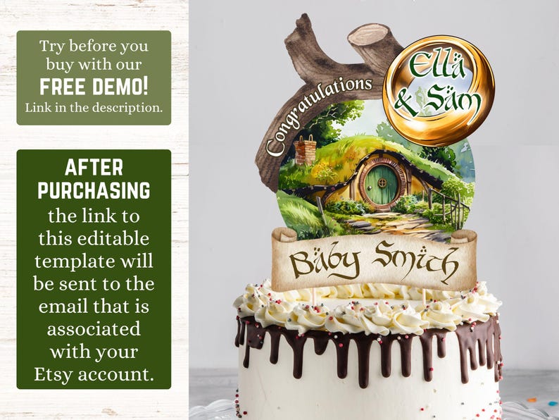 Editable Fantasy Shire Cake and Cupcake Toppers, Magic Ring Birthday ...