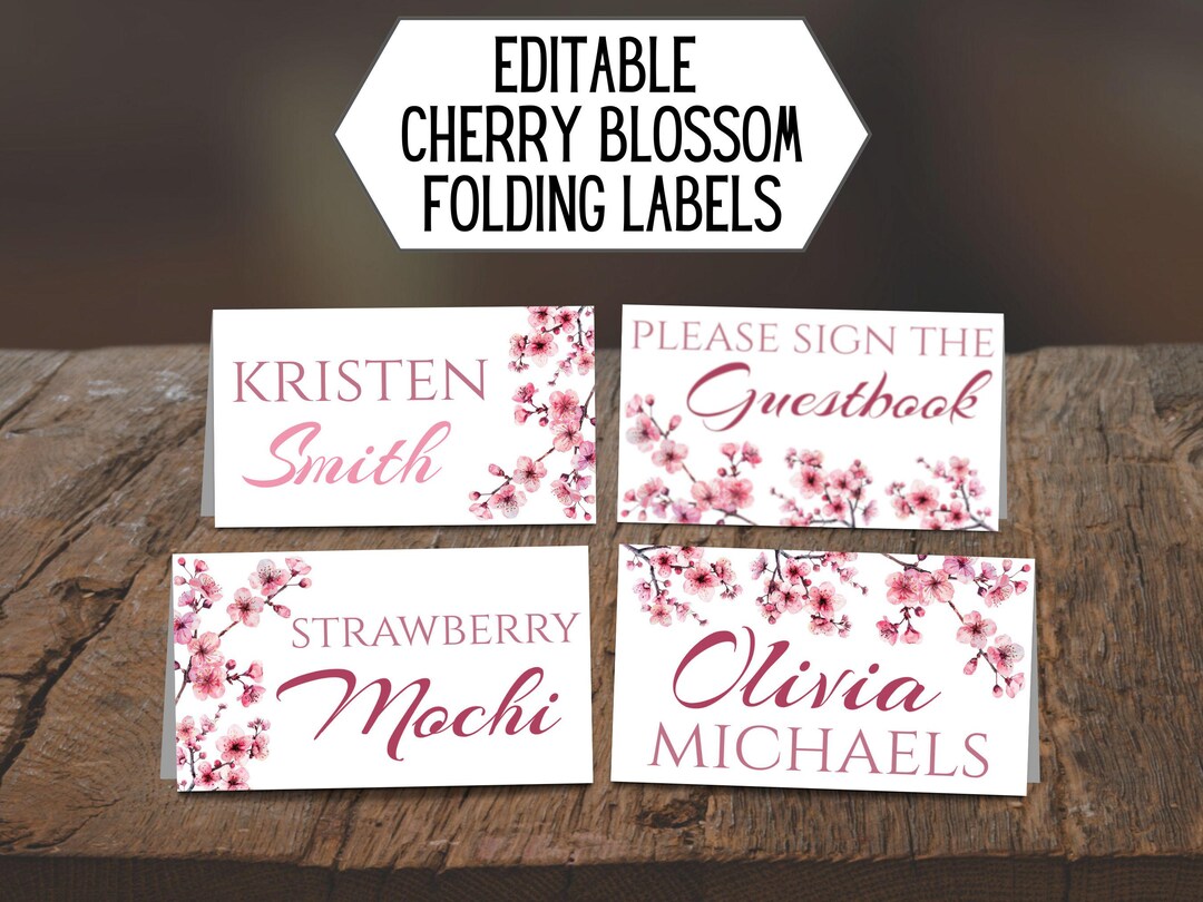 Editable Cherry Blossom Labels, Pink Flower Food Sign, Sakura Birthday ...