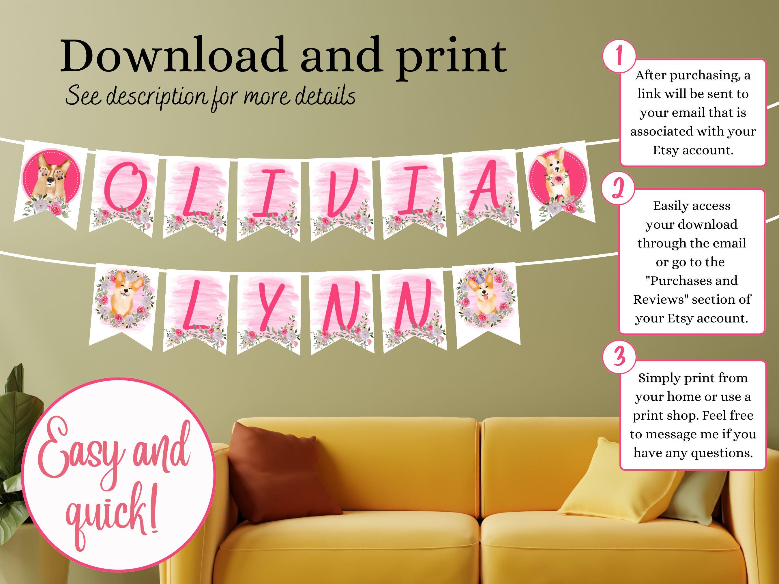 Printable Corgi A-Z Alphabet Banner, Girl Dog Birthday Party ...
