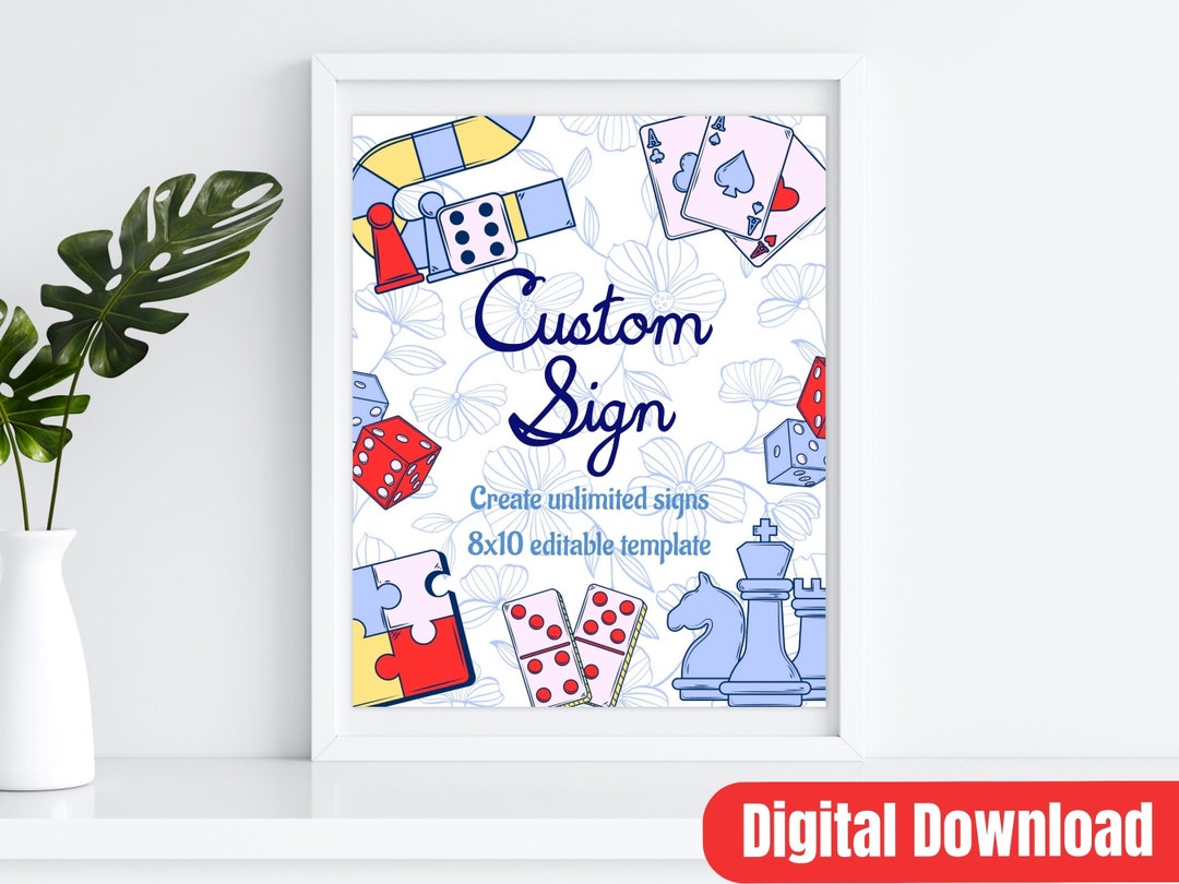 Editable Board Game Blue Custom Sign, Ladies Casino Night Birthday ...