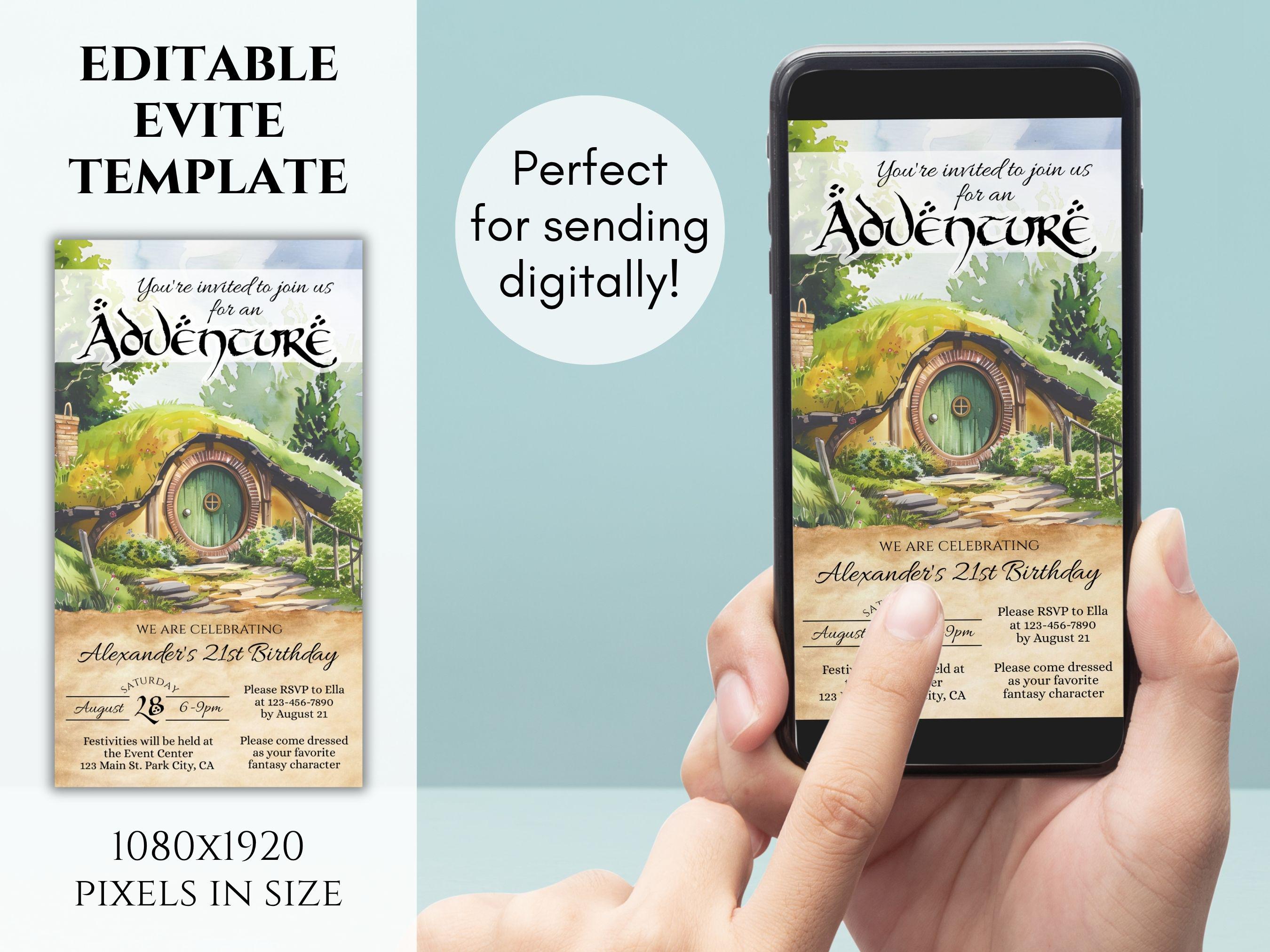 Fantasy Shire Editable Birthday Invitation, One Party to Rule Them All ...